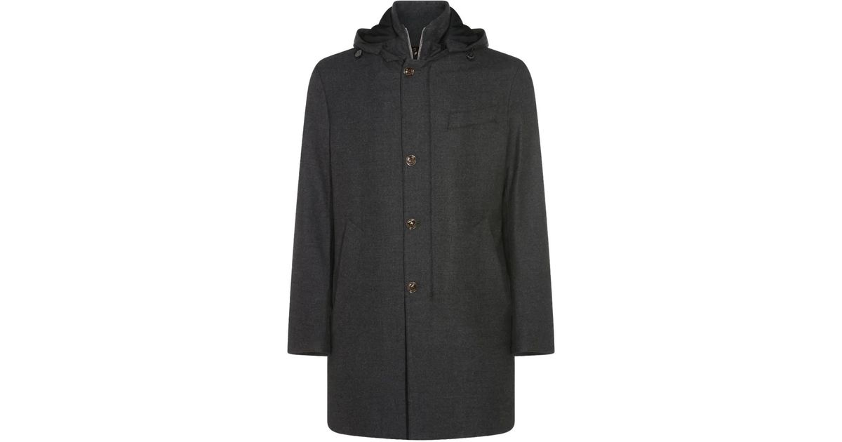 Montecore Hooded Button Coat in Black for Men | Lyst UK