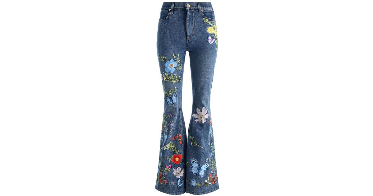 Alice + Olivia Embroidered Butterfly-Motif Jeans in Blue | Lyst UK
