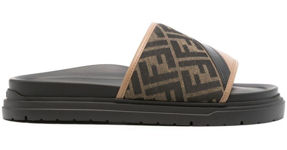 Fendi Diagonal Padded Slides in Brown for Men | Lyst