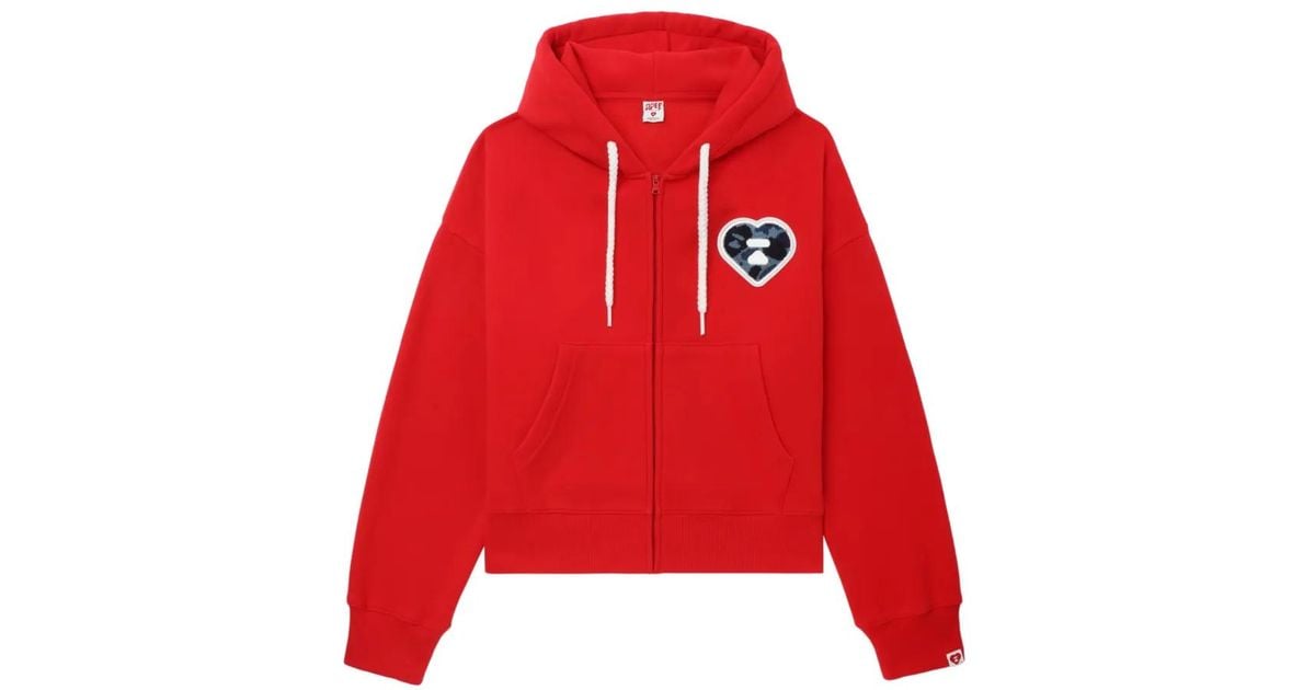 A Bathing Ape Heart Patch Zip Hoodie in Red | Lyst UK