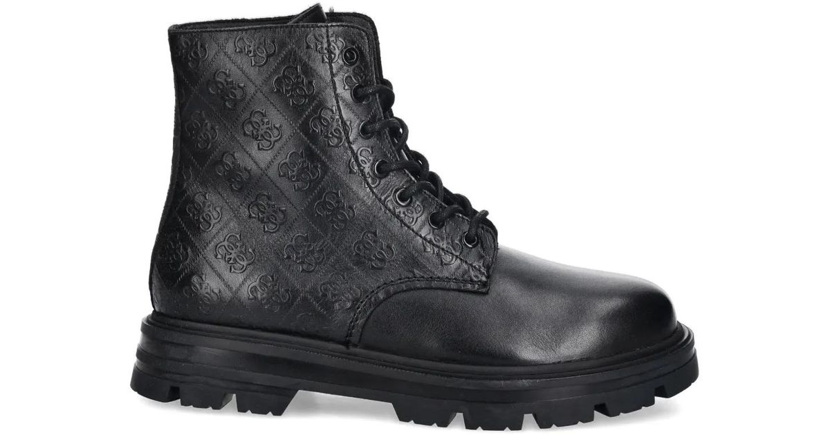 Guess Garda Embossed Lace-Up Boots in Black for Men | Lyst