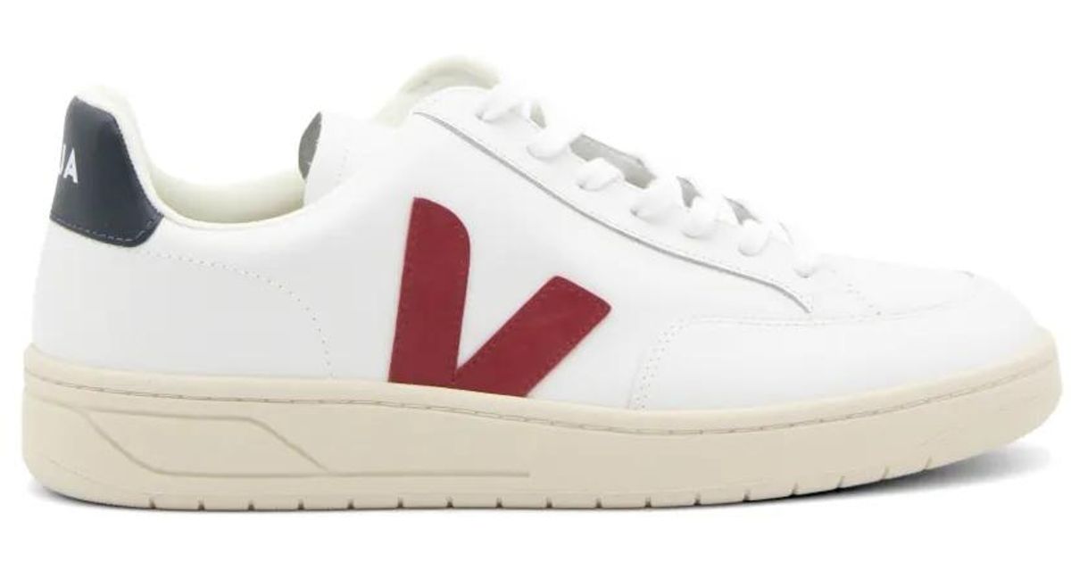 Veja V-12 Logo Leather Sneakers in White for Men | Lyst UK