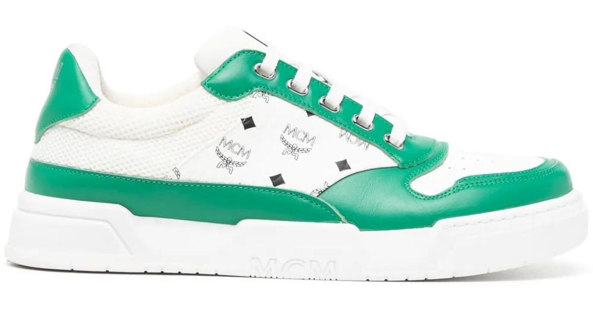 MCM Skyward Monogram-Print Low-Top Sneakers in Green for Men | Lyst UK