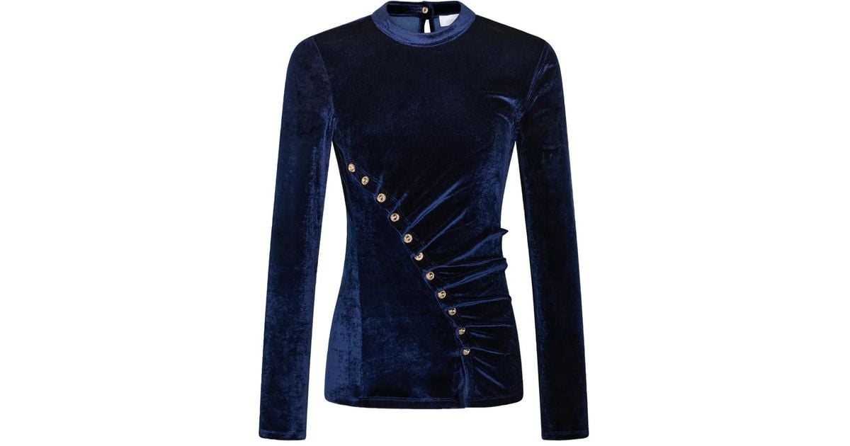 Rabanne Draped Velvet Top in Blue | Lyst