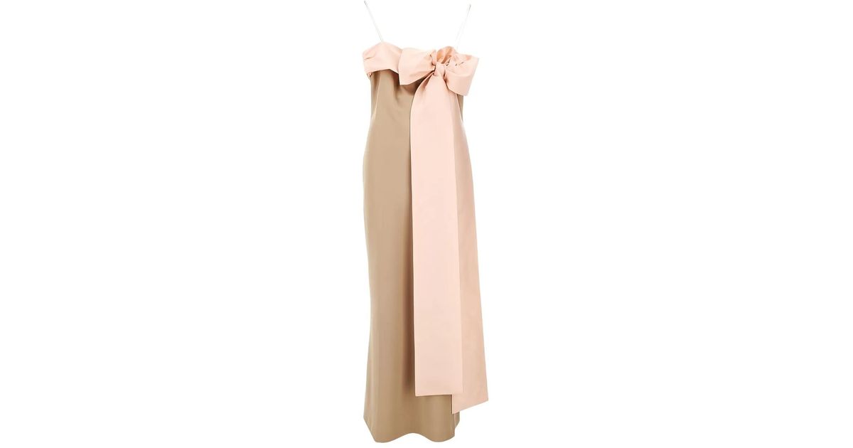 BERNADETTE Bow-Detail Spaghetti-Strap Dress in Natural | Lyst UK