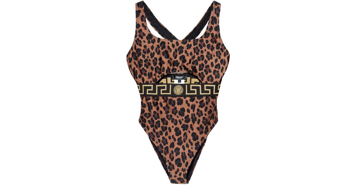 Versace Greca Detailing One-Piece in Brown | Lyst