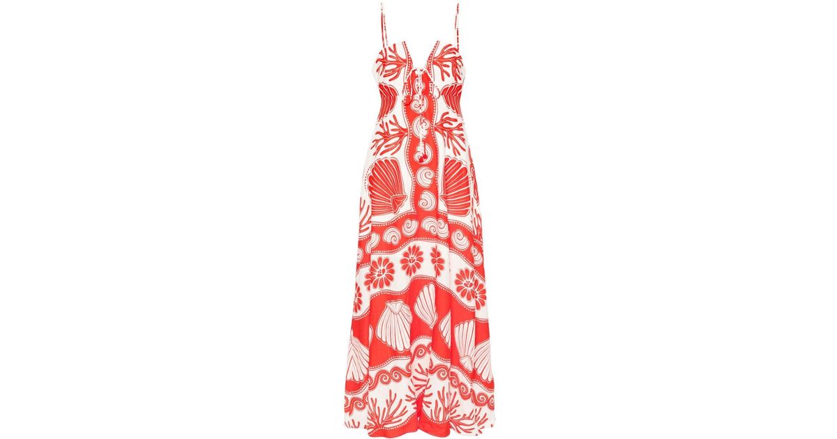 FARM Rio Ainika Shell-print Maxi Dress in Red | Lyst