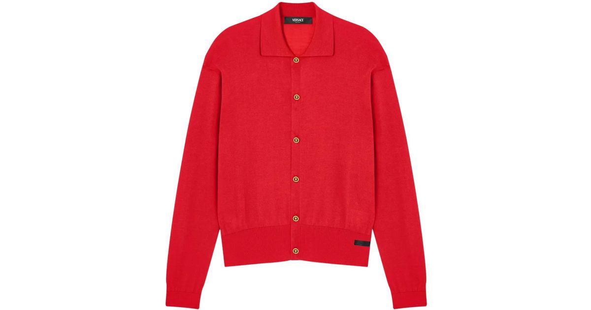 Versace Silk Polo Cardigan in Red for Men | Lyst UK