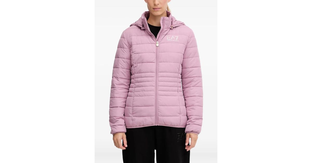 EA7 Zip-Fastening Padded Jacket in Pink | Lyst UK
