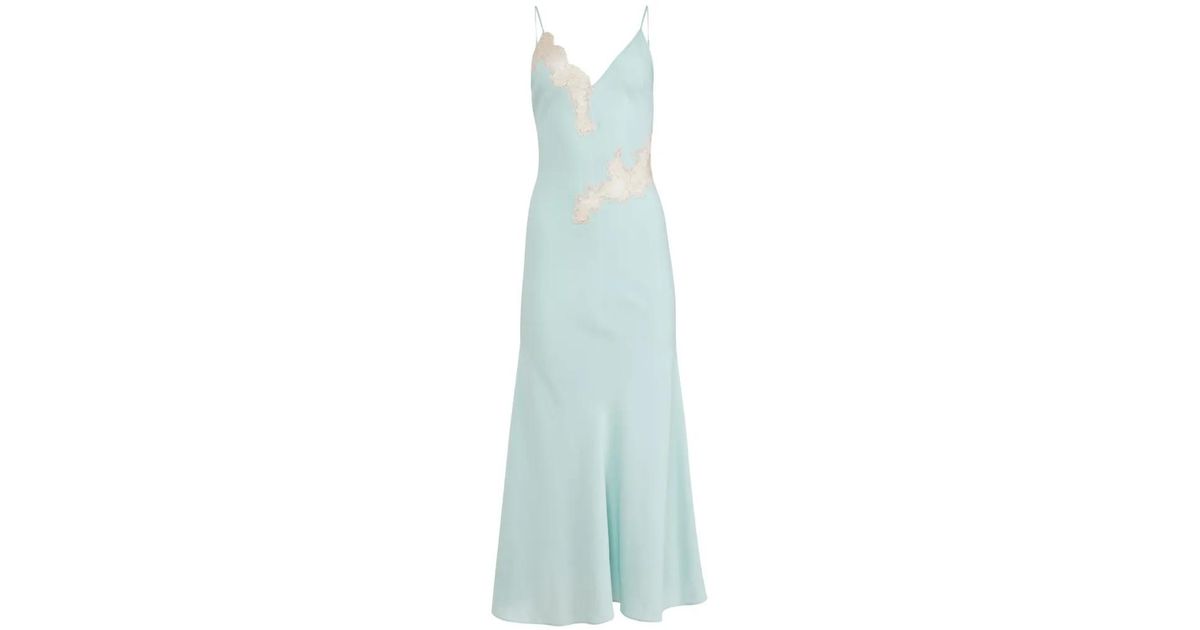 Fleur du Mal Juliet Lace Long Slip Dress in Blue | Lyst