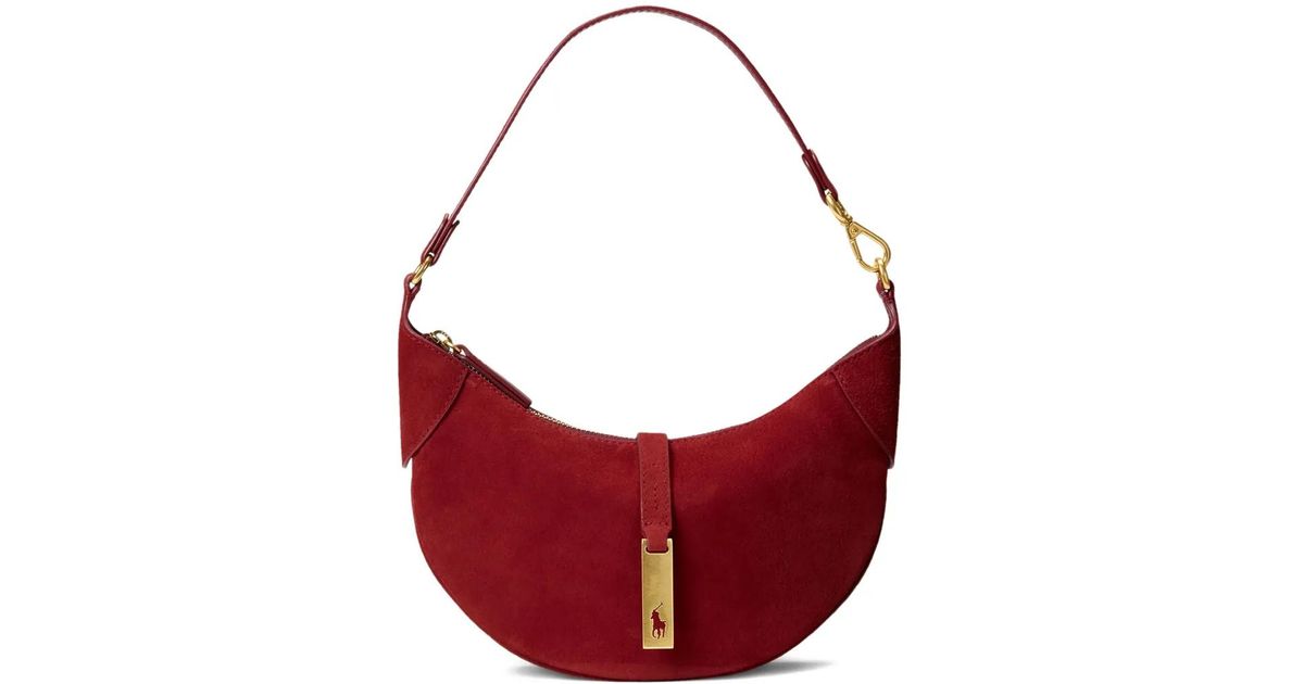 Polo Ralph Lauren Tab Closure Logo Suede Shoulder Bag in Red | Lyst