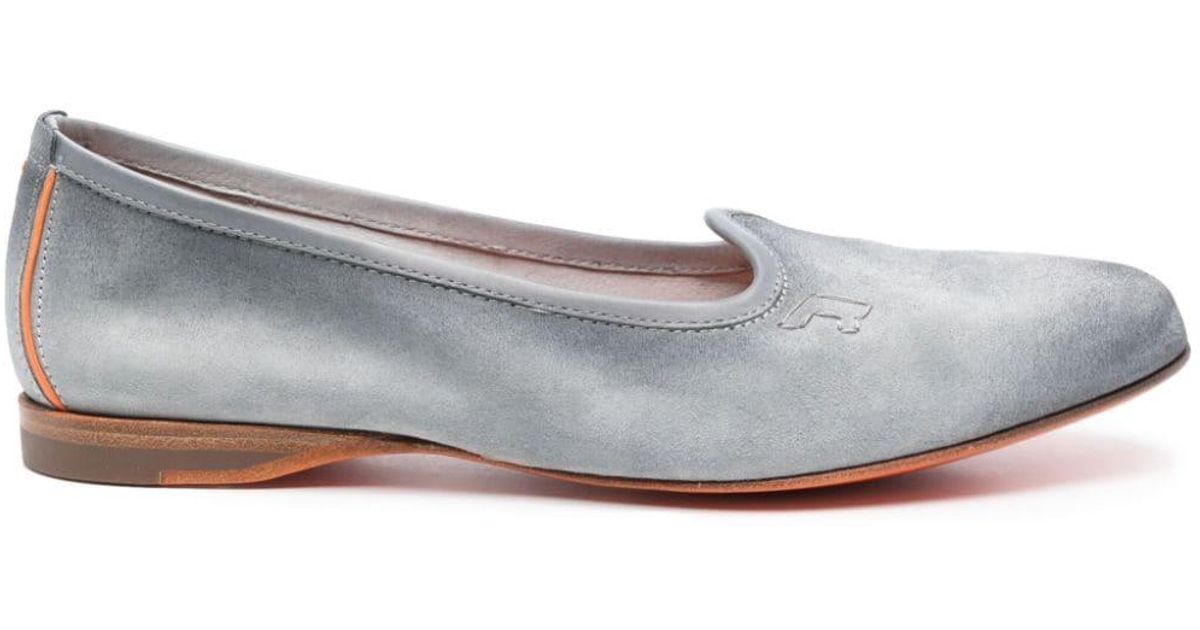 Santoni Embroidered-Logo Suede Slippers in Gray | Lyst