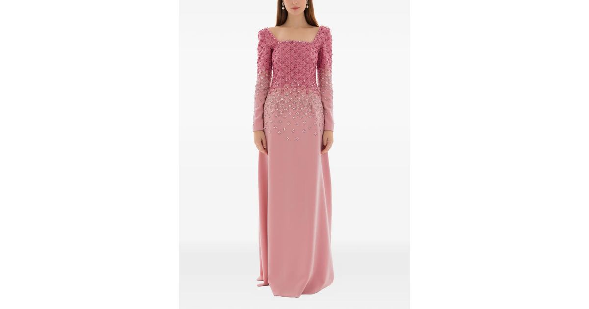 Dina Melwani Crystal-Grid Embroidered Gown in Pink | Lyst UK