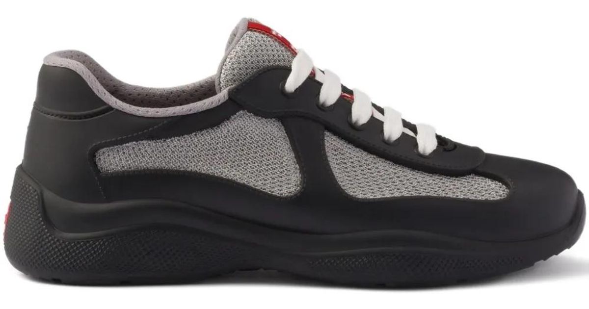 Prada America's Cup Mesh-Panel Sneakers in Black | Lyst