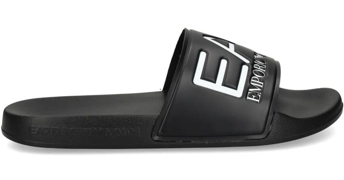 EA7 Logo Pool Slides in Black for Men | Lyst