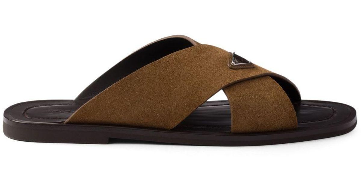 Prada Suede Crisscross Slides in Brown for Men | Lyst