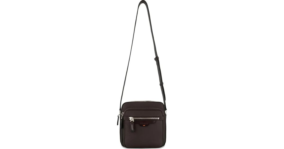 Santoni Zip-Fastening Leather Shoulder Bag in Black for Men | Lyst