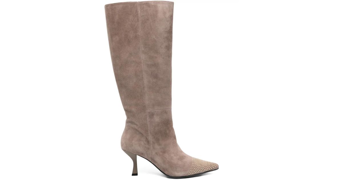 Marc Ellis Studded Pointed Boots in Brown | Lyst UK