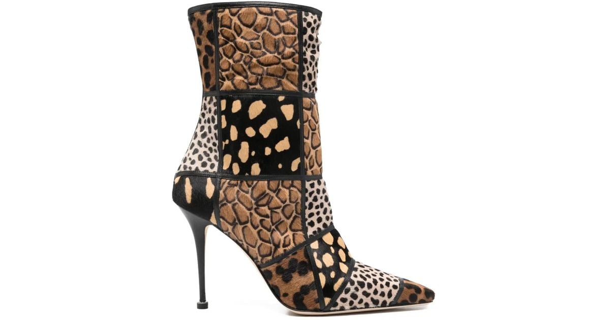 Manolo Blahnik Trulona Patchwork Stiletto Ankle Boots in Brown | Lyst UK
