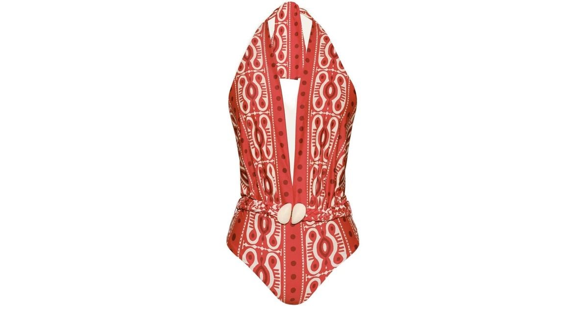 Johanna Ortiz Seashell Hunting Printed Swimsuit in Red | Lyst UK