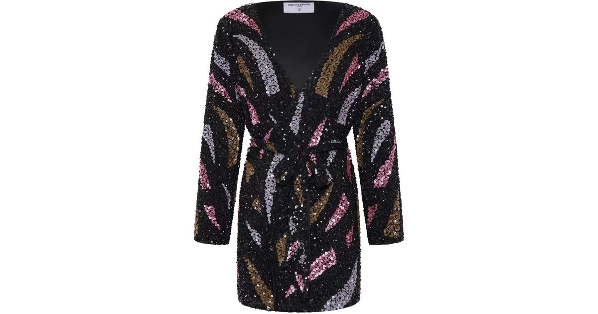 One Teaspoon Delusion Sequin Wrap Dress in Black | Lyst UK
