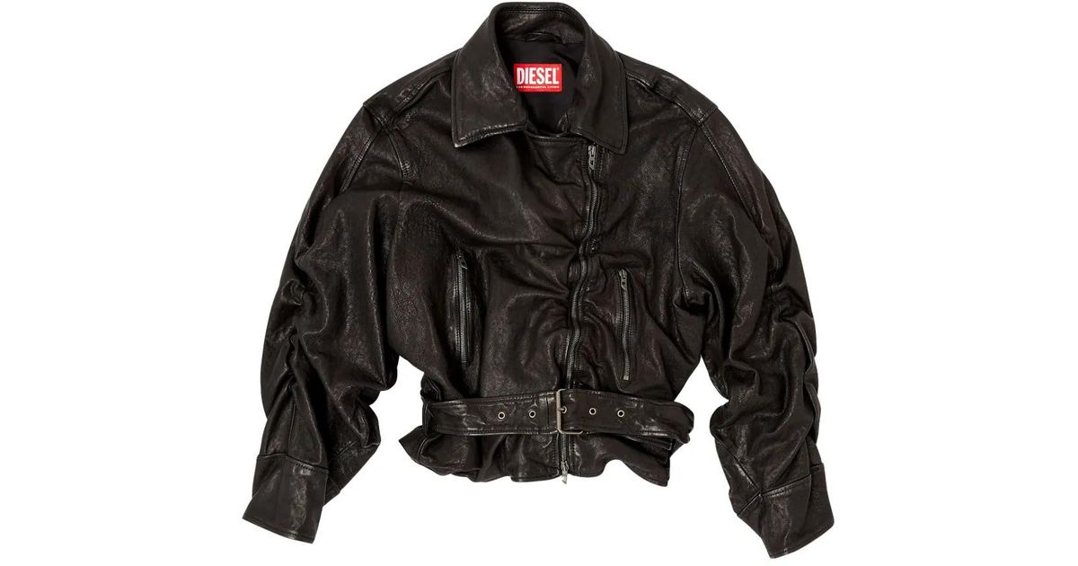 DIESEL Leather Jacket With Belt And Asymmetrical Zip in Black | Lyst