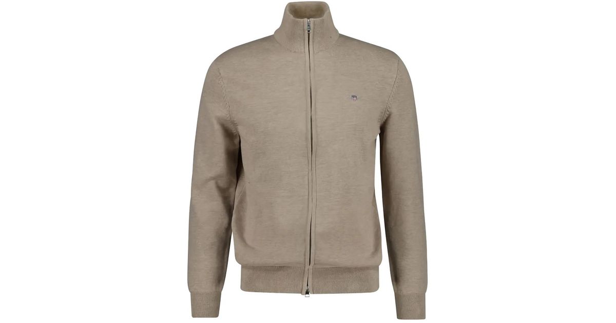 GANT Zip-Up Cardigan in Brown for Men | Lyst UK