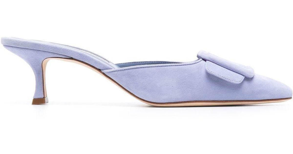 Manolo Blahnik Buckle-Detail 65Mm Suede Kitten Heels in White | Lyst