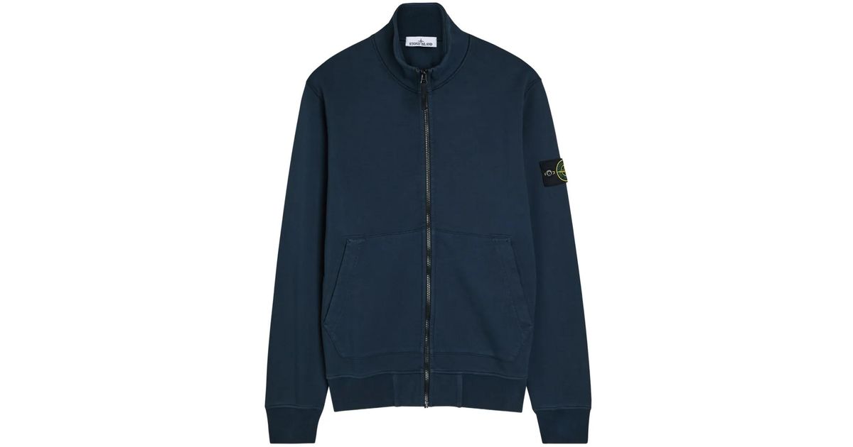 Stone Island Zip-Up Badge Sweatshirt in Blue for Men | Lyst UK