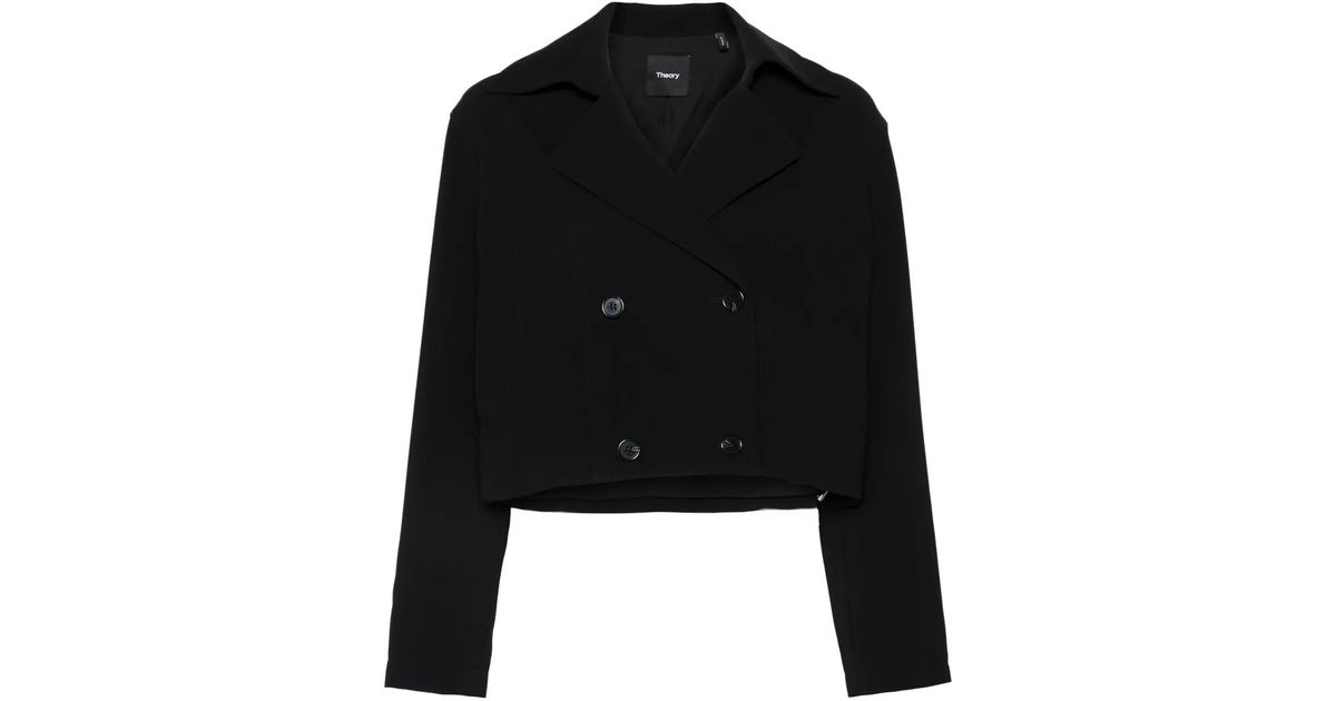 Theory Crepe Cropped Jacket in Black | Lyst