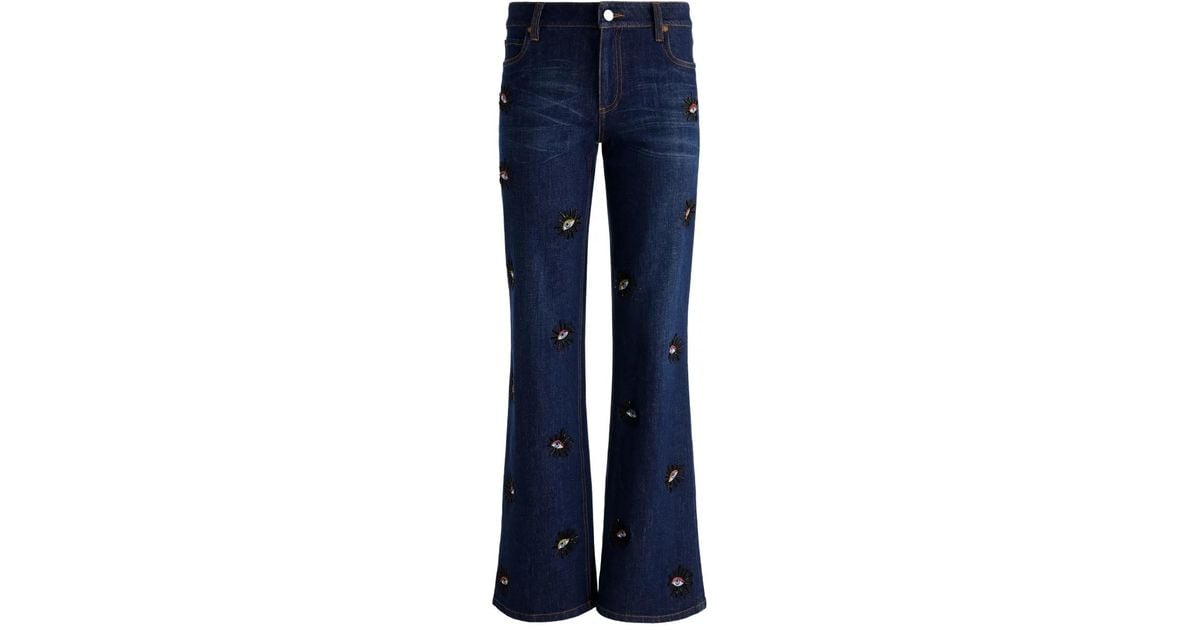 Alice + Olivia Roxie Eyes-Embellished Jeans in Blue | Lyst
