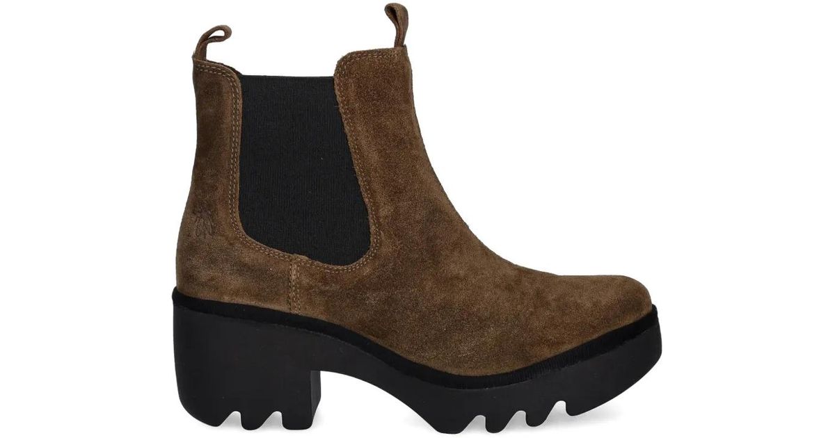 Fly London Platform Heeled Chelsea Boots in Brown | Lyst UK