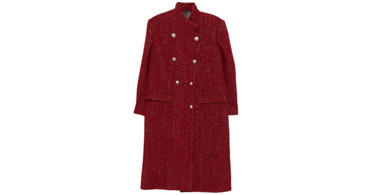 Isabel Marant Herringbone Double-Breasted Coat in Red | Lyst UK