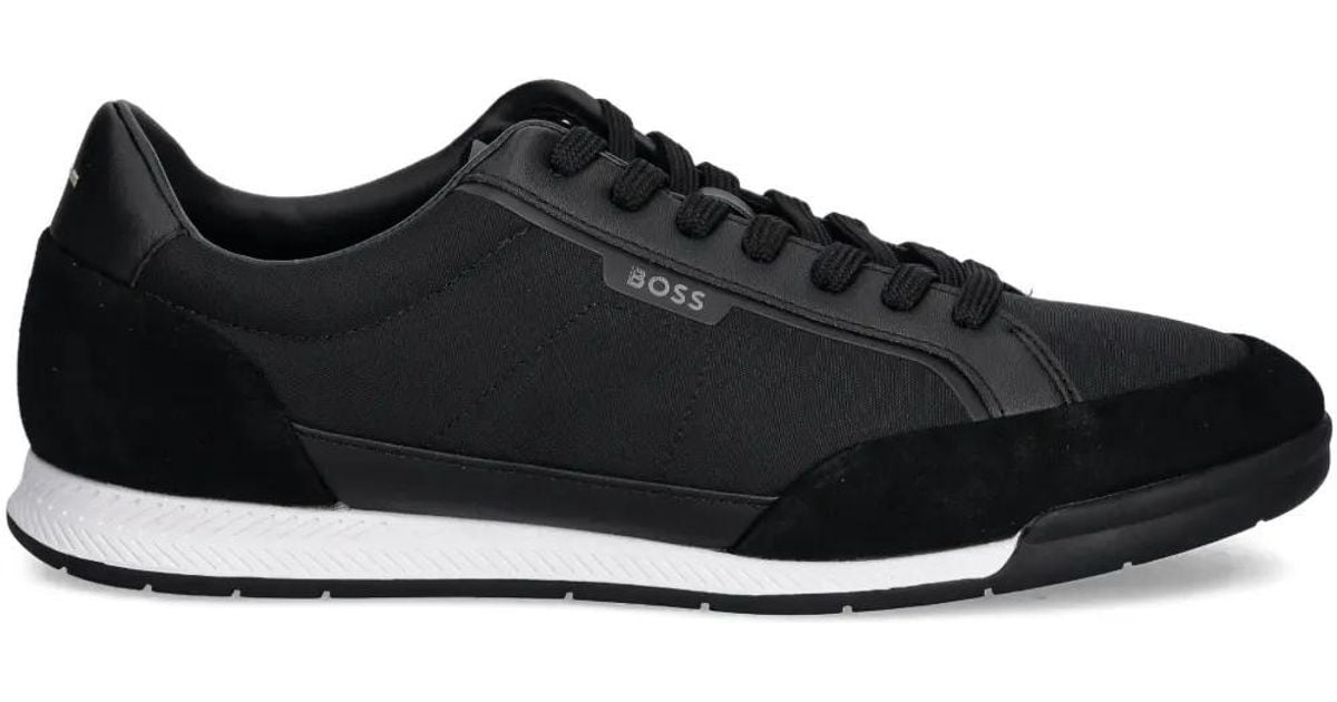 BOSS Panelled Lace-Up Low-Top Sneakers in Black for Men | Lyst