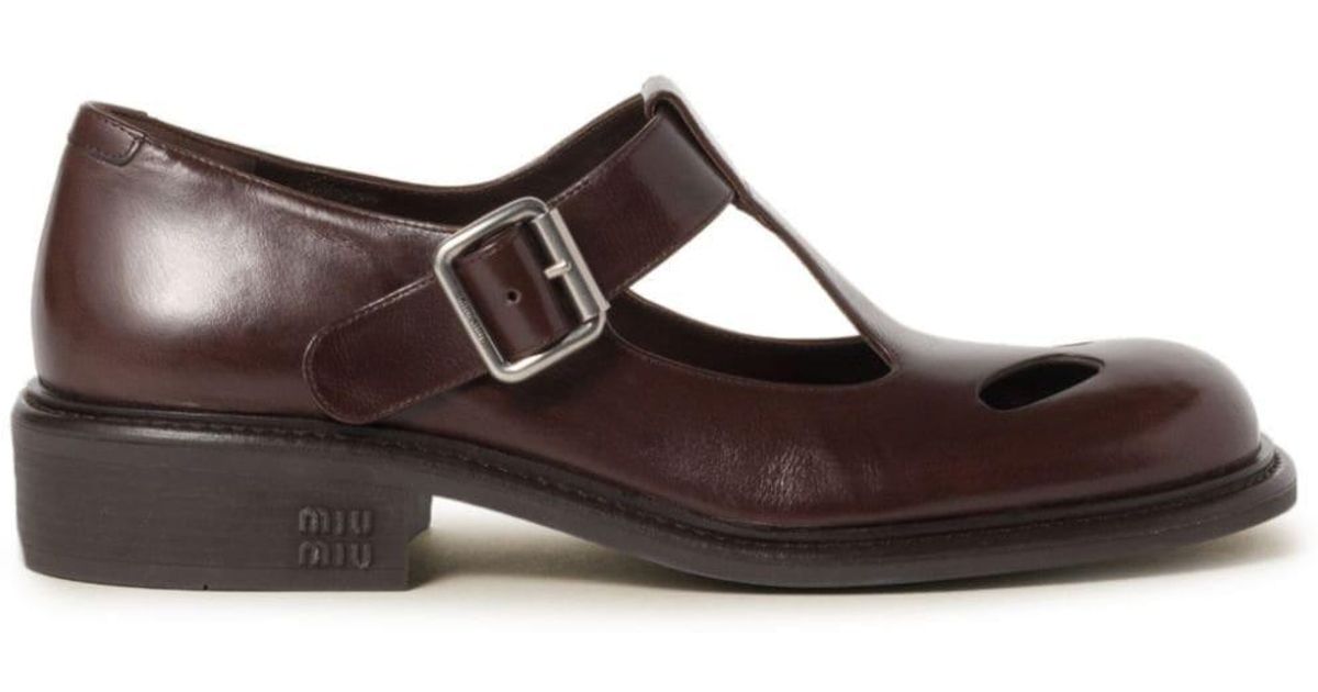 Miu Miu 30Mm Leather T-Bar Shoes in Brown | Lyst