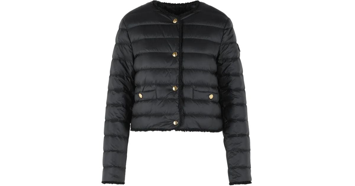 Moncler Fleurs Bouclé-Trim Short Down Jacket in Black | Lyst UK
