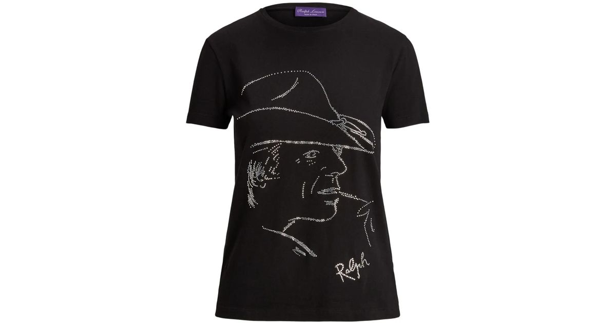 Ralph Lauren Embellished-Graphic T-Shirt in Black | Lyst UK