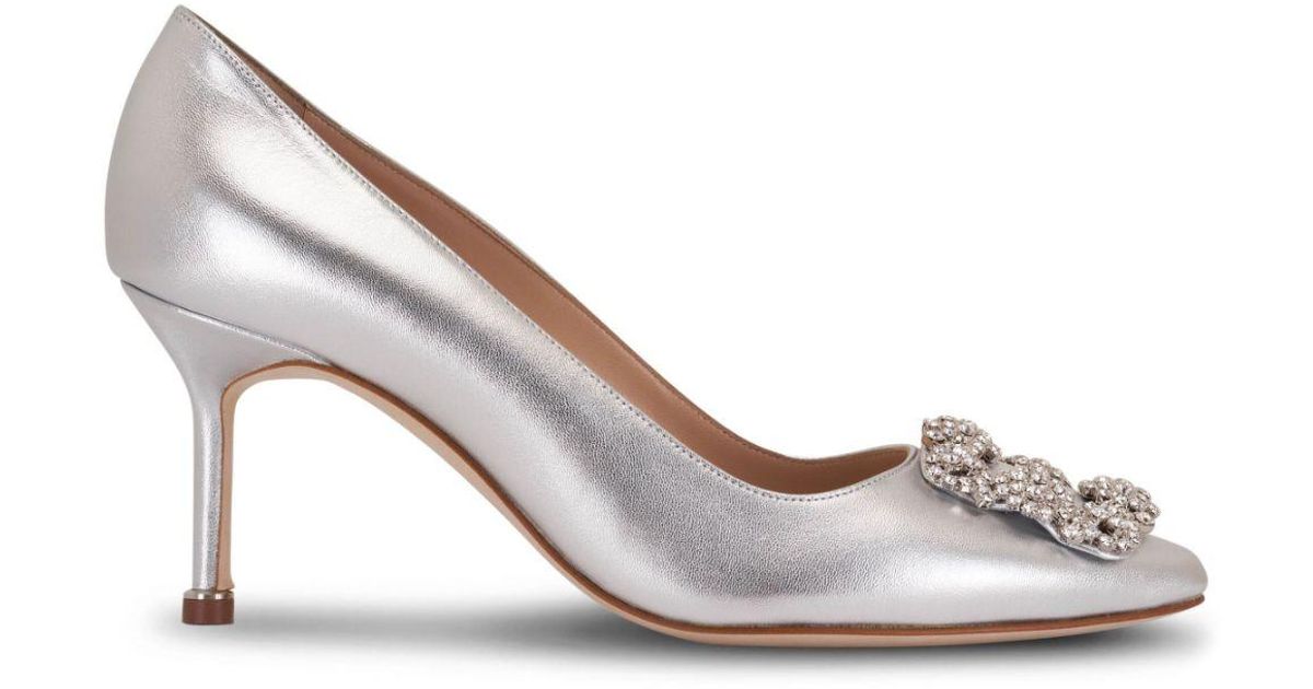 Manolo Blahnik Buckle-Detail 70Mm Leather Pumps in White | Lyst