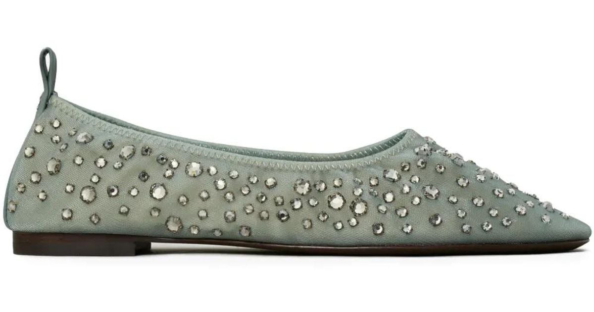 Tory Burch Crystal-Embellished Ballet Flats in Green | Lyst