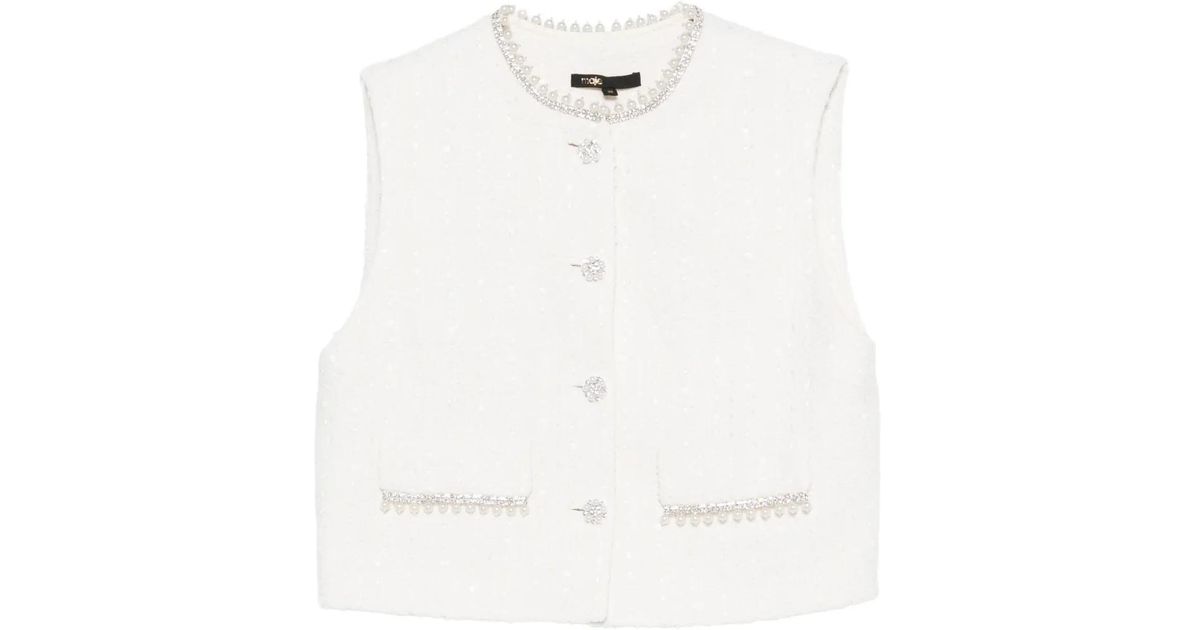 Maje Crystal-Embellished Vest in White | Lyst