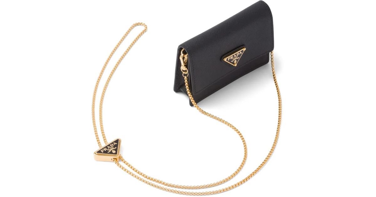 Prada Enamel Triangle Logo Wallet-On-Chain in Black | Lyst