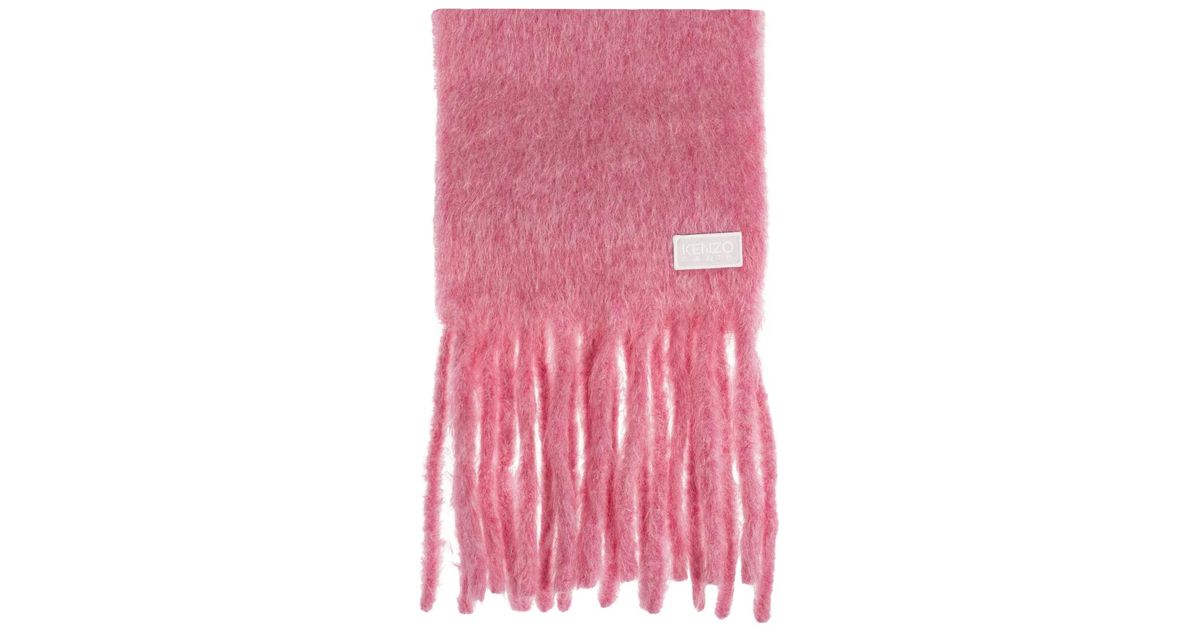 KENZO Logo-Patch Fringed Scarf in Pink | Lyst UK