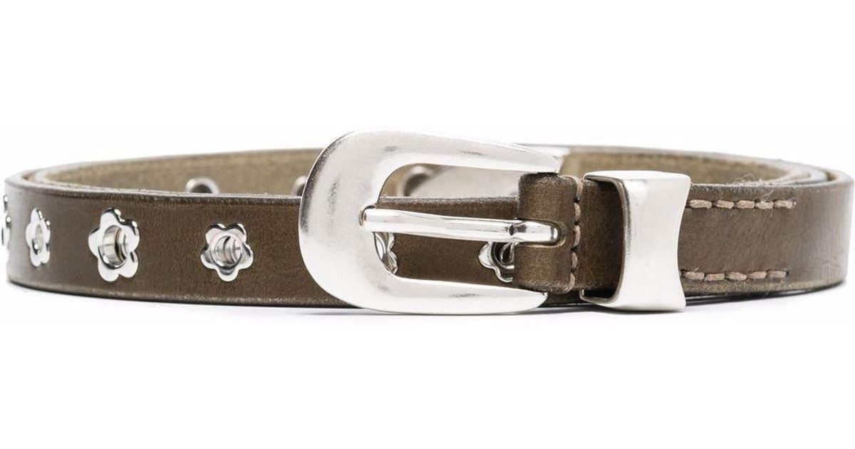 Our Legacy Leather Flower Motif Belt In Green For Men Lyst