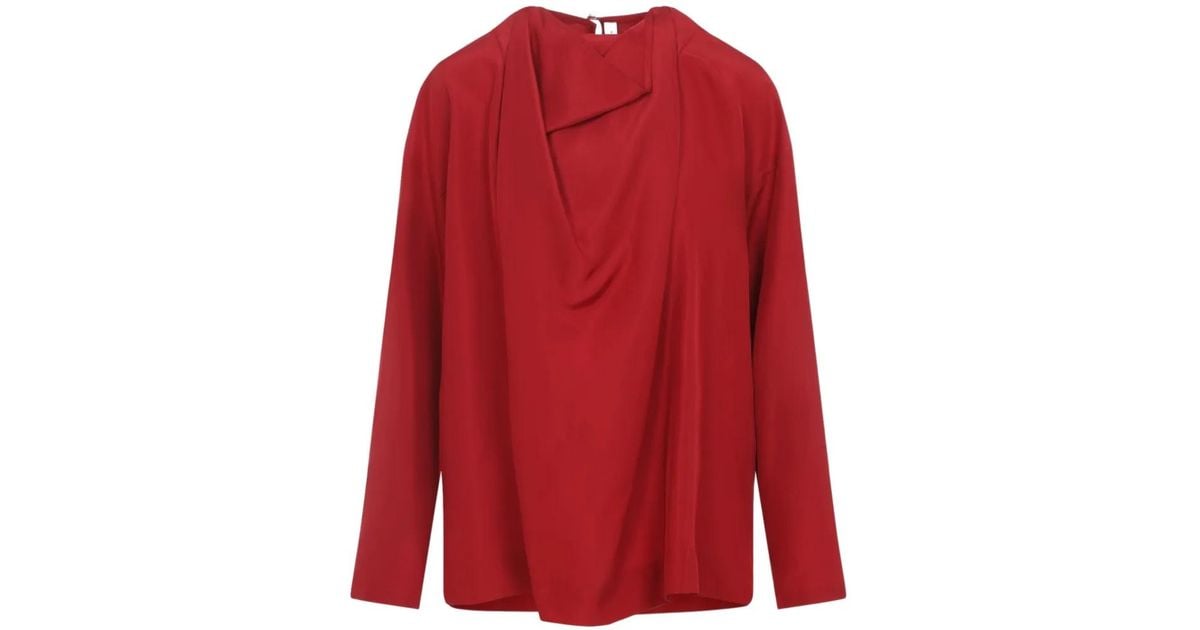 Carven Draped V-Neck Blouse in Red | Lyst UK