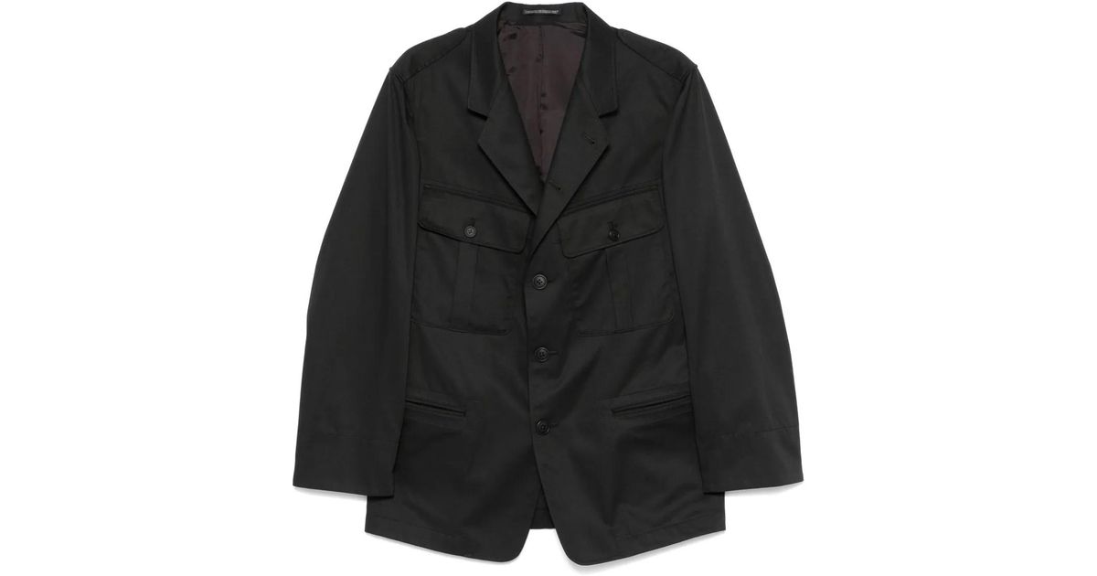 Yohji Yamamoto Pleat-Detail Twill Blazer in Black for Men | Lyst