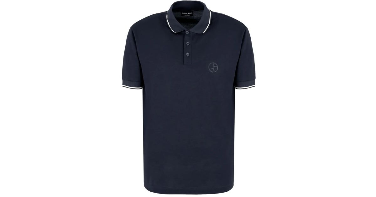 Giorgio Armani Logo-Embroidered Polo Shirt in Blue for Men | Lyst UK