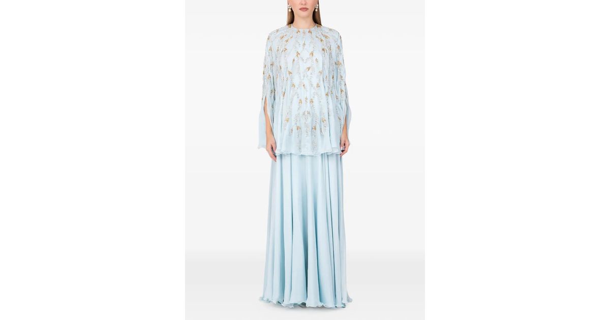 Dina Melwani Embellished Slit-Sleeve Maxi Dress in Blue | Lyst UK