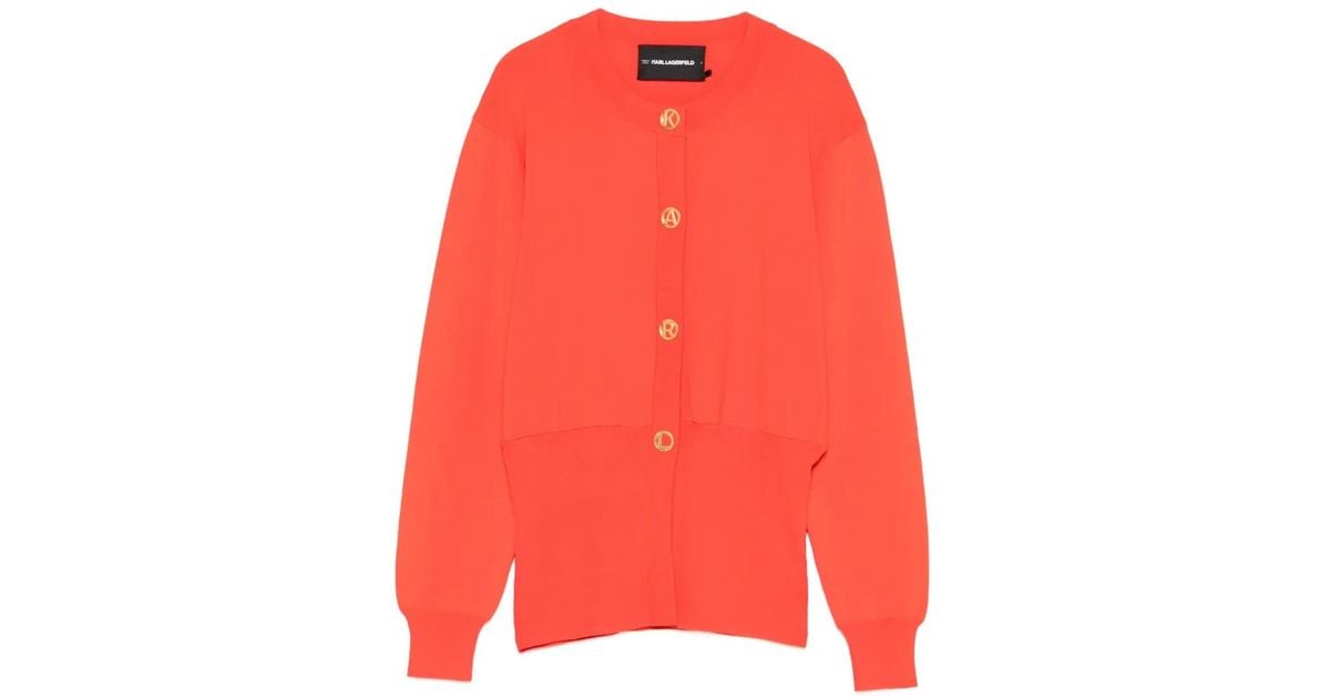 Karl Lagerfeld Logo-Button Cardigan in Red | Lyst UK