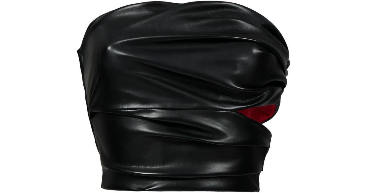 Lika Draped Faux-Leather Top in Black | Lyst UK