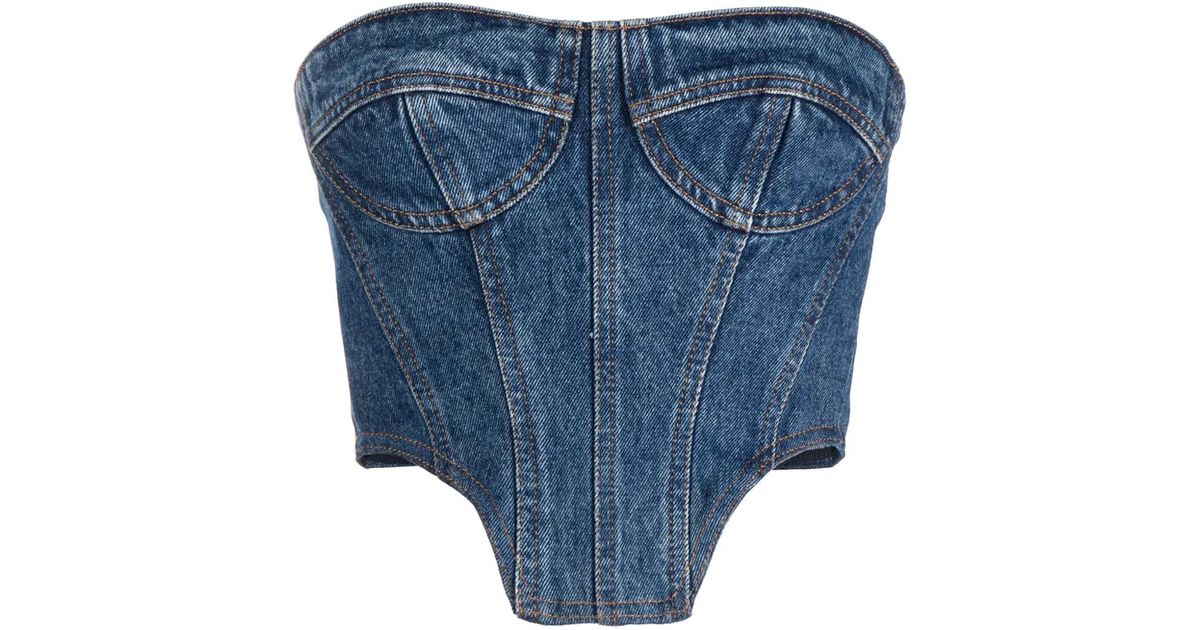 David Koma Denim Bustier Crop Top in Blue | Lyst